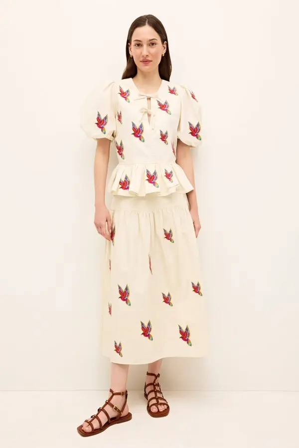 MARIE OLIVER Owens Embroidered Cotton Midi Skirt