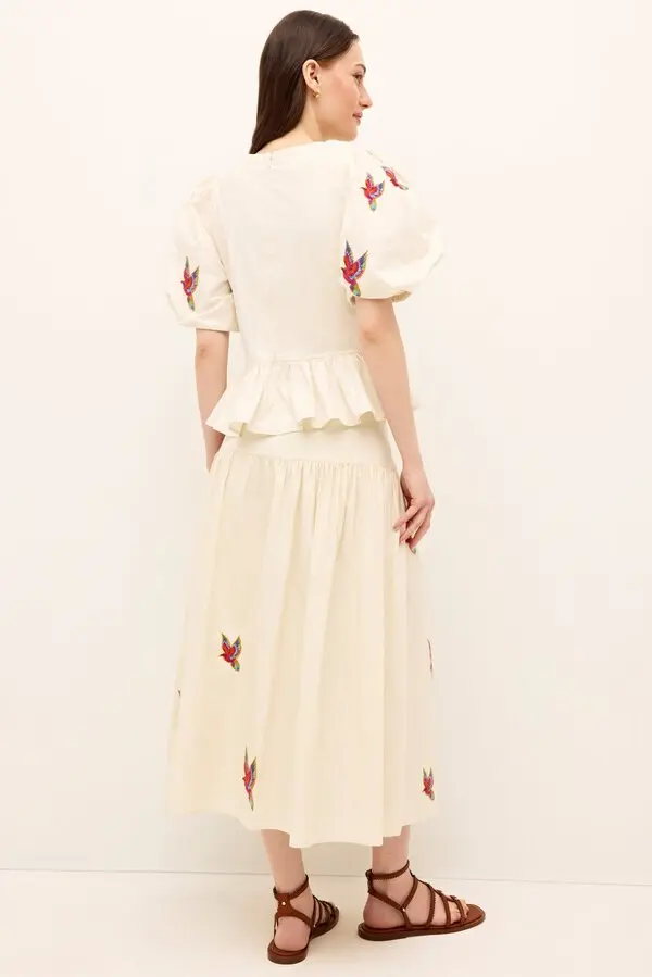 MARIE OLIVER Owens Embroidered Cotton Midi Skirt