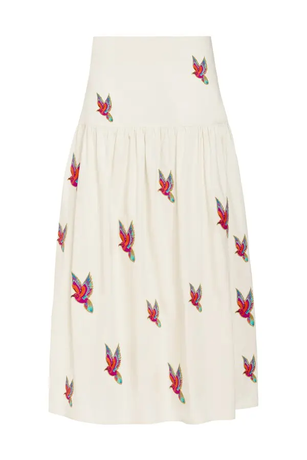 MARIE OLIVER Owens Embroidered Cotton Midi Skirt