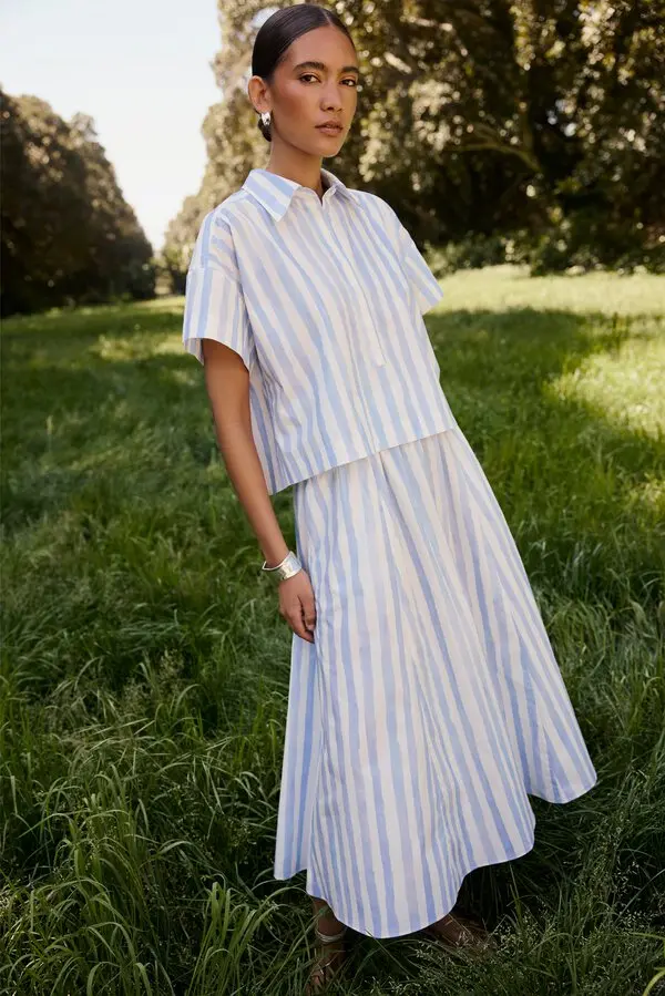 MARIE OLIVER Sasha Striped Skirt - Agua