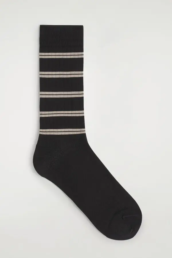 Cos Striped Ribbed Socks - Black