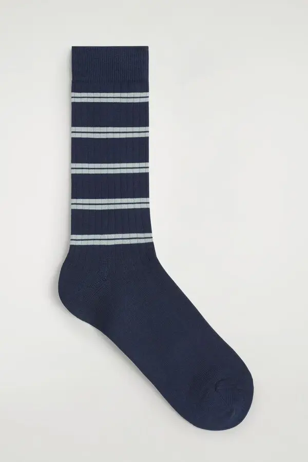 Cos Striped Ribbed Socks - Navy