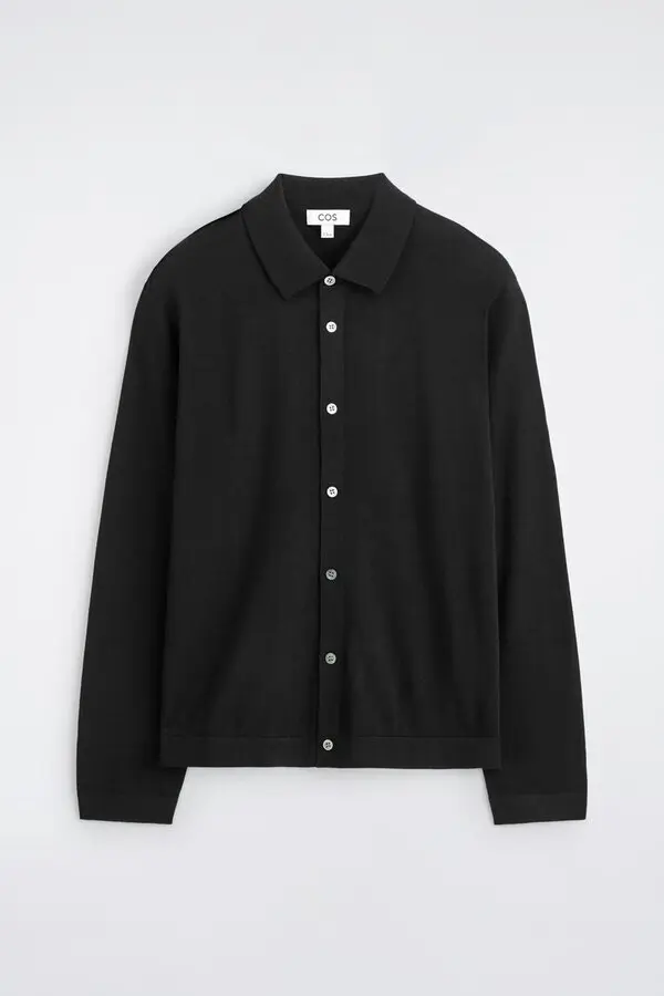 Cos Knitted Merino Wool Shirt - Black