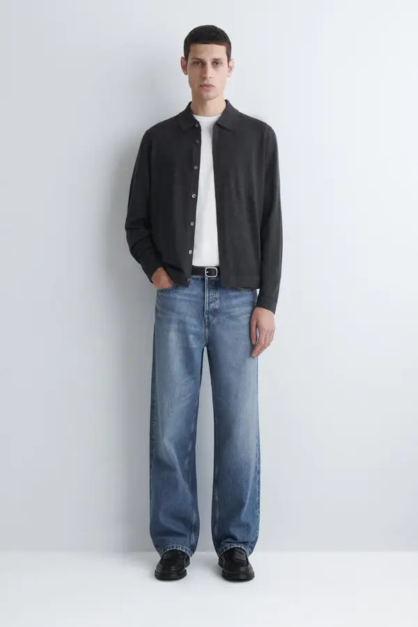 Cos Knitted Merino Wool Shirt - Gray
