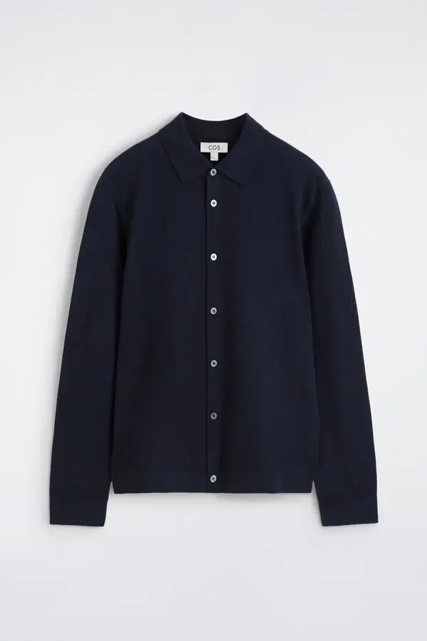Cos Knitted Merino Wool Shirt - Navy