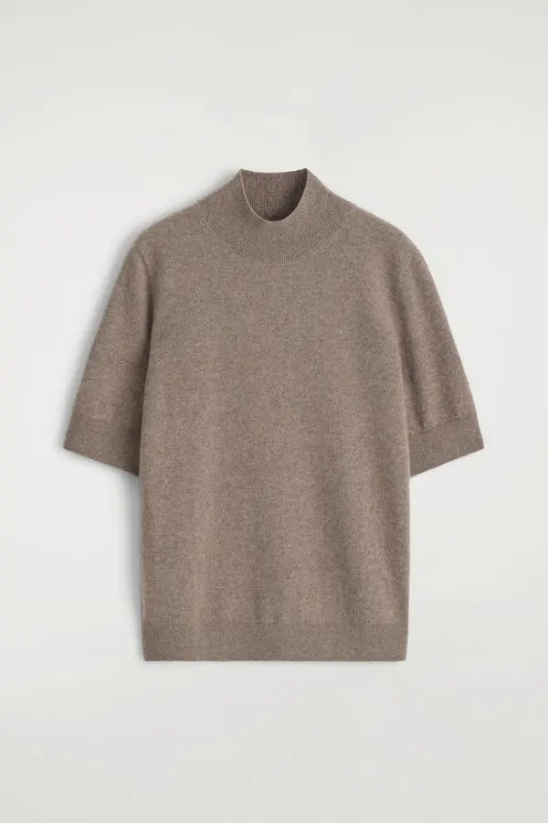 Cos Cashmere Mock-neck T-shirt - Beige