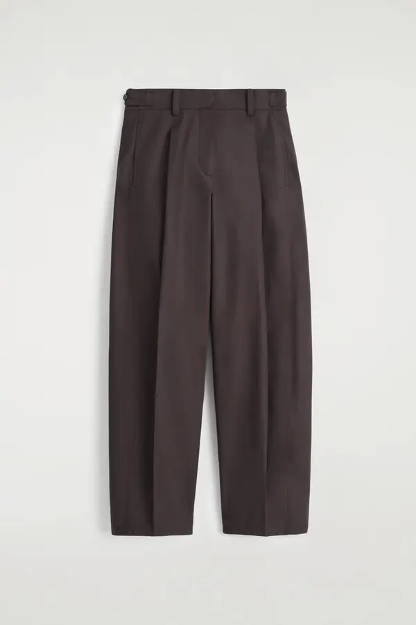 Cos Pleated Cotton Barrel-leg Trousers - Brown