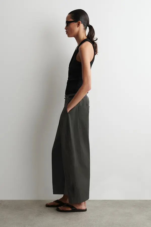 Cos Pleated Cotton Trousers - Green