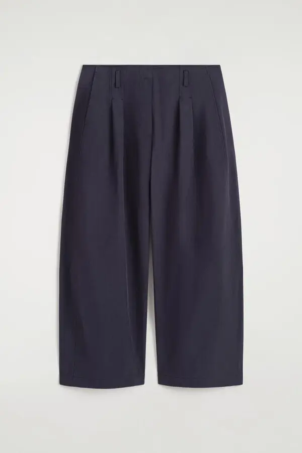 Cos Pleated Cotton Barrel-leg Trousers - Navy
