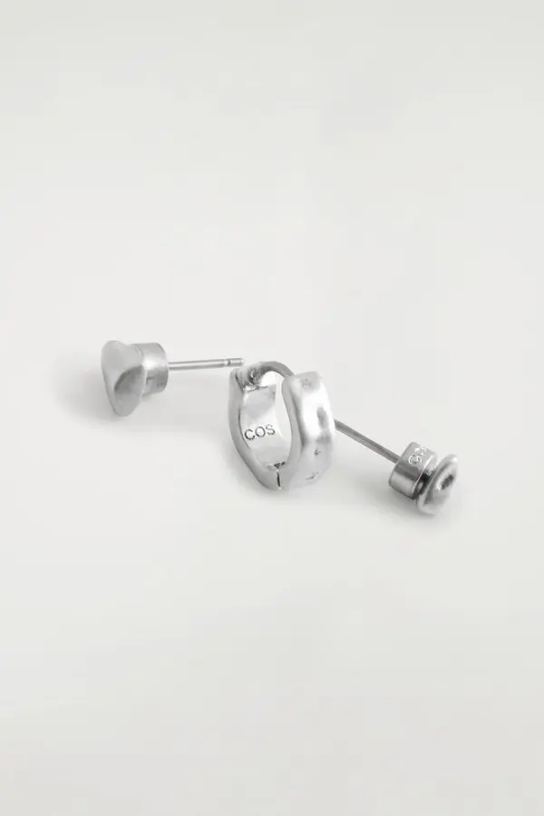 Cos 3-pack Hammered Earrings - Silver-colored