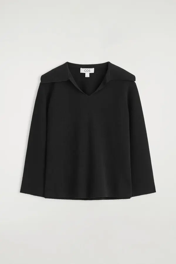 Cos Double-knit Open-collar Sweater - Black