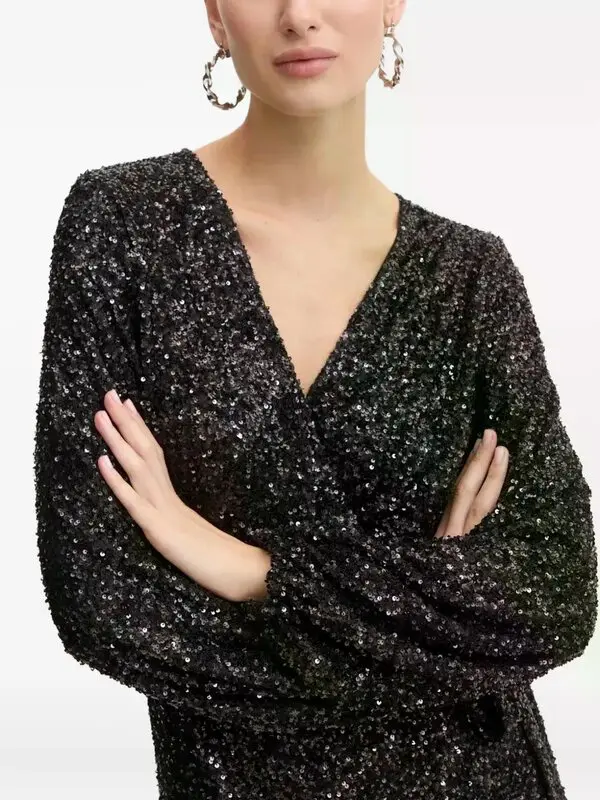 slim fit dress slacks Marianna Navy Sequin Wrap Detail Midi Dress – Get That Trend main image 0