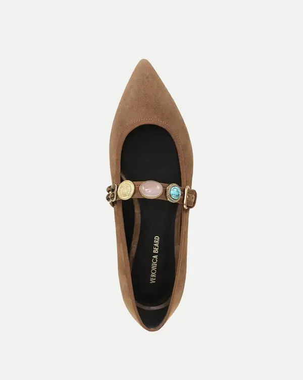 Veronica Beard Selene Embellished Flat - Chestnut