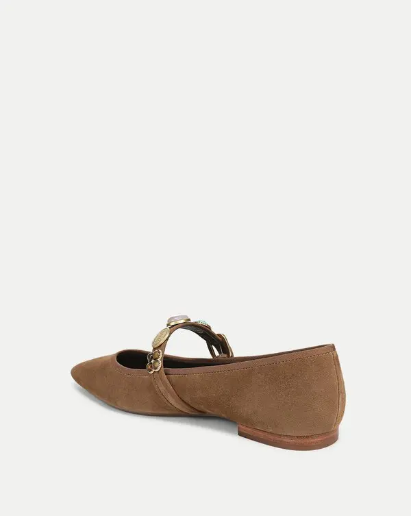 Veronica Beard Selene Embellished Flat - Chestnut