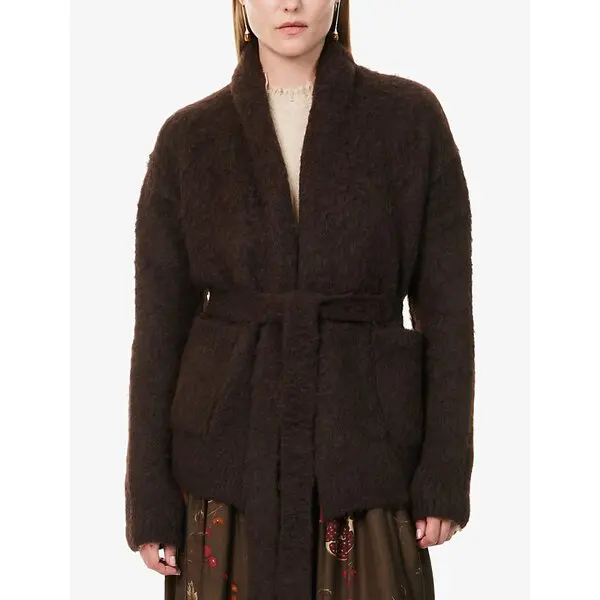 UMA WANG Bushed Belted Stretch-wool Cardigan