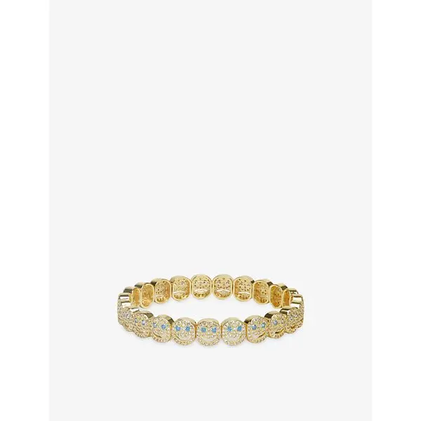 LISA GOZLAN Pavé Happy Face Bracelet - Yellow Gold / Aqua