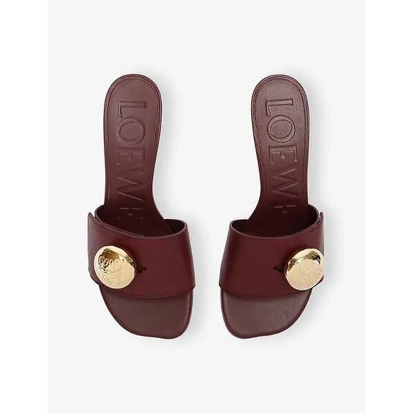 Loewe Pebble 45 Heeled Leather Slides - Wine