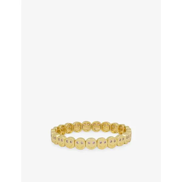 LISA GOZLAN Gemstone Happy Face Bracelet - Yellow Gold / Pink