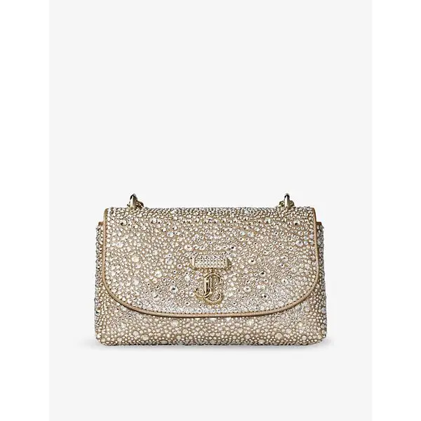 JIMMY CHOO Curve Rhinestone-embellished Suede Cross Body Bag - Gold/crystal/shiny