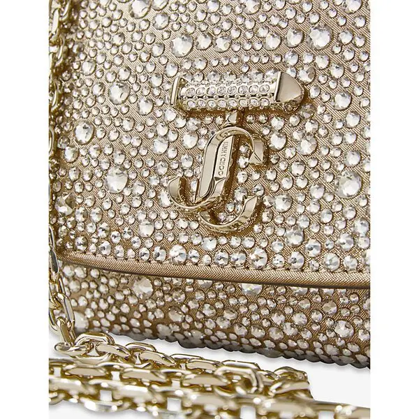 JIMMY CHOO Curve Rhinestone-embellished Suede Cross Body Bag - Gold/crystal/shiny