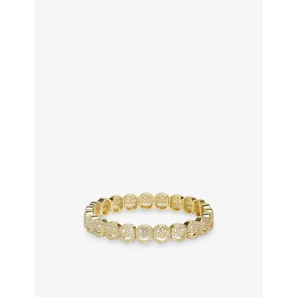 LISA GOZLAN Pavé Happy Face Bracelet - Yellow Gold / White