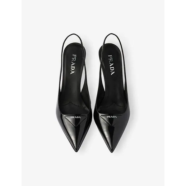Prada Patent-leather Slingback Courts With Triangle Logo - Black