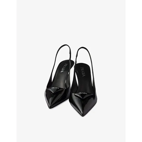 Prada Patent-leather Slingback Courts With Triangle Logo - Black