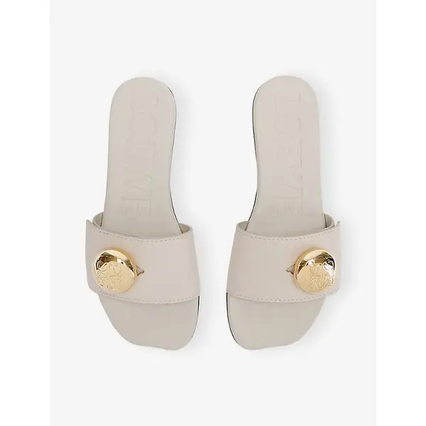 Loewe Pebble Flat Leather Slides - Cream