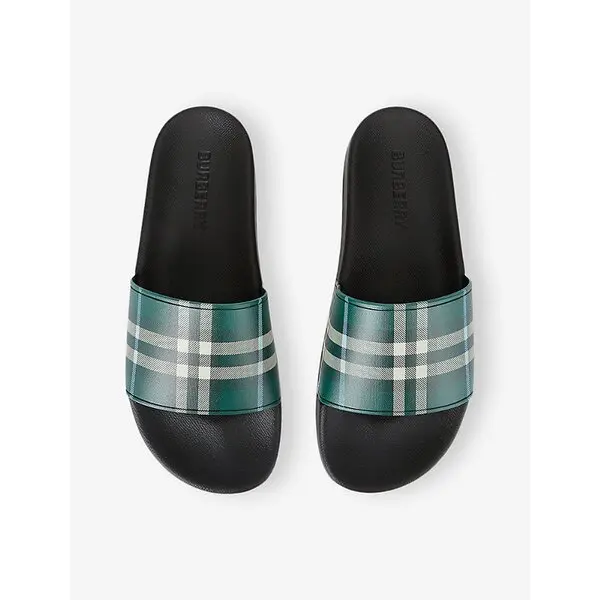 Burberry Furley Check Rubber Slides - Green Comb | Editorialist display picture 1