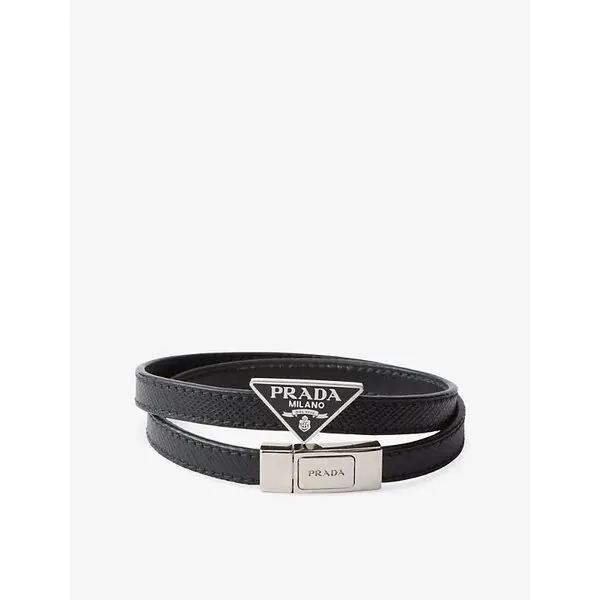 Prada Brand-plaque Saffiano-leather Belt - Black