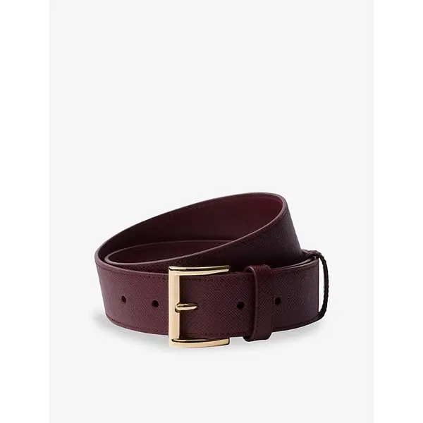 Prada Brand-plaque Saffiano-leather Belt - Burgundy