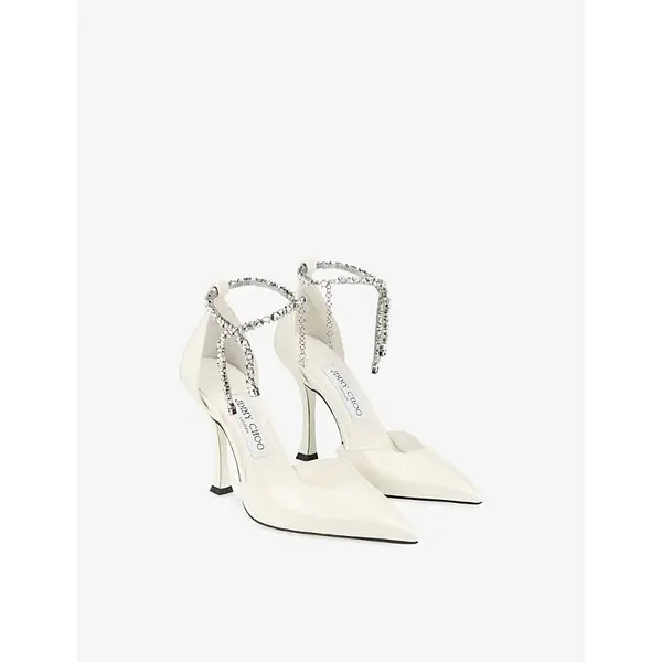 JIMMY CHOO Stevie 100 Patent Leather Heels - Latte