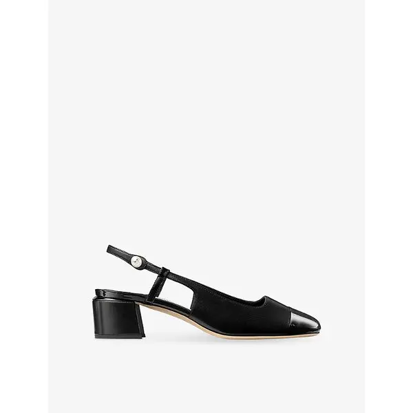 JIMMY CHOO Elisa 45 Leather And Patent-leather Slingback Courts - Black/black