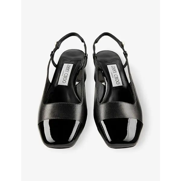 JIMMY CHOO Elisa 45 Leather And Patent-leather Slingback Courts - Black/black