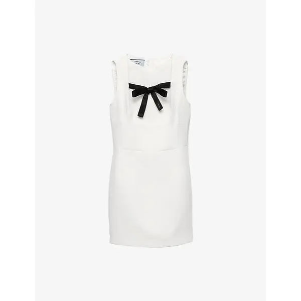 Prada Natté Bow-embroidered Virgin Wool Mini Dress