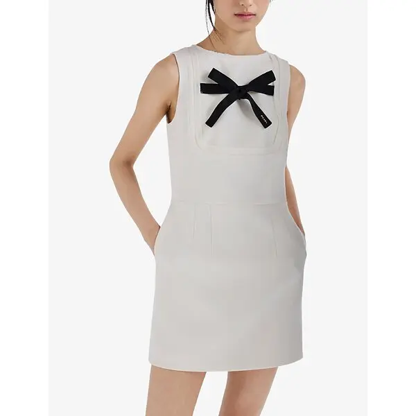 Prada Natté Bow-embroidered Virgin Wool Mini Dress