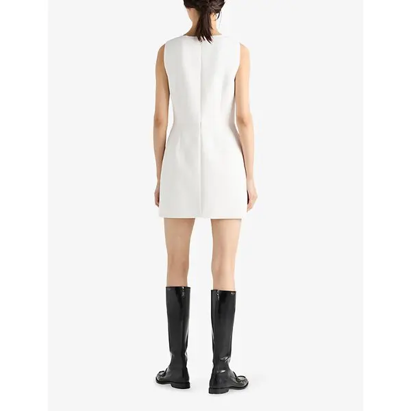 Prada Natté Bow-embroidered Virgin Wool Mini Dress