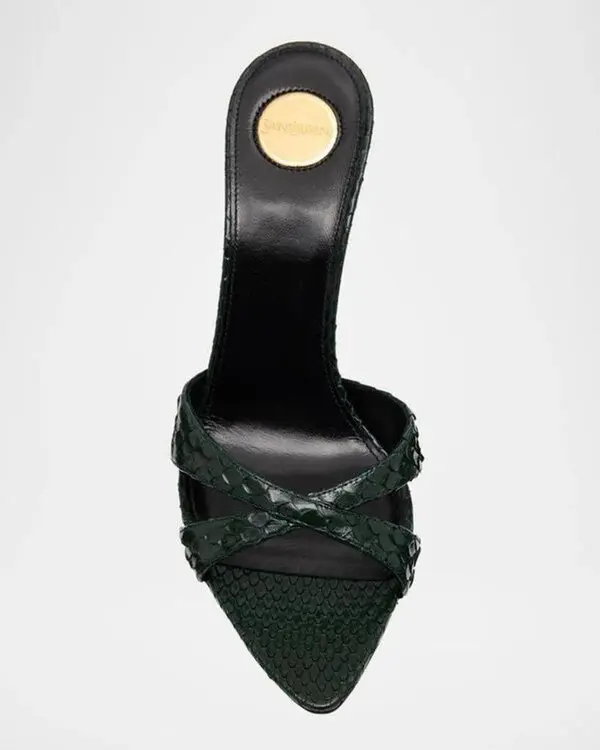 Saint Laurent Kirat Snake Mule Sandals - Green