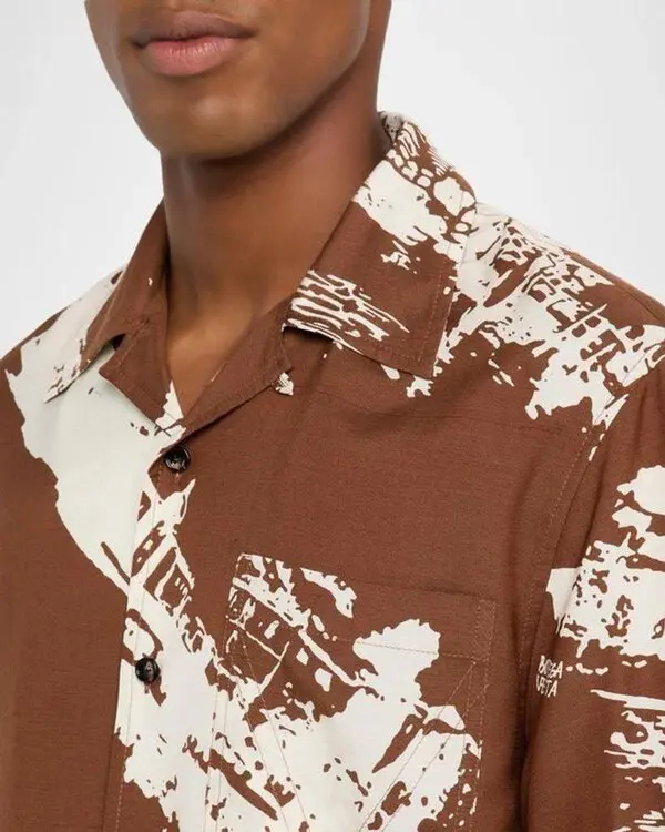 Bottega Veneta Apos;s Italian Postcard Silk Short-sleeve Shirt - Lt.brown