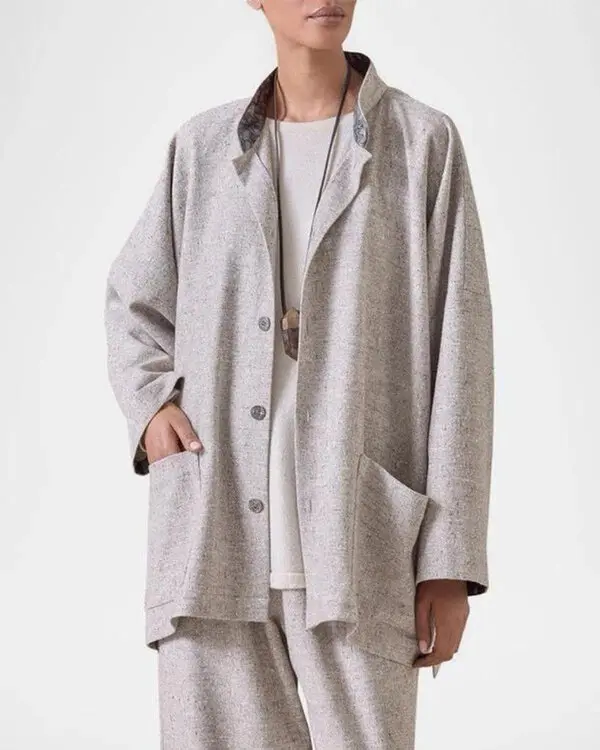 Eskandar Wide Longer-back Mandarin Jacket
