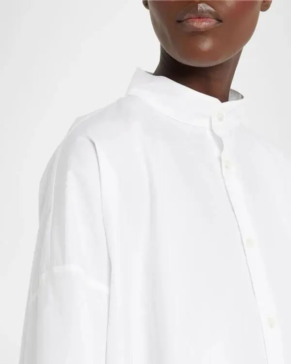 Eskandar Wide A-line Collarless Shirt - White