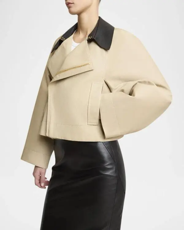 Givenchy Leather Collar Zip Cocoon Jacket - Beige