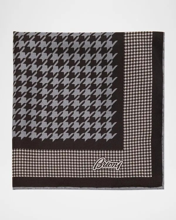 Brioni Apos;s Mixed Houndstooth Silk Pocket Square - Grey Black
