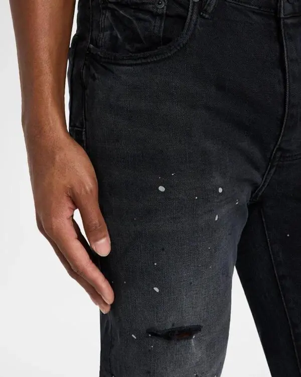 PURPLE BRAND Reflective Paint Rip & Repair Denim Jeans - Black