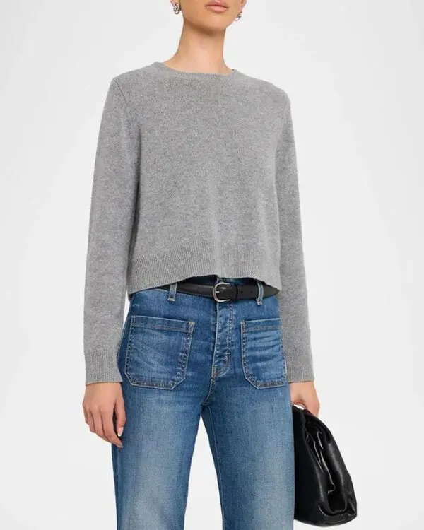 NILI LOTAN Venus Cashmere Crop Sweater - Pebble Gre