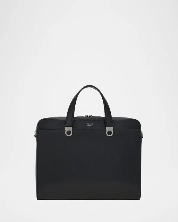 FERRAGAMO Grained Calf Leather Briefcase - Nero