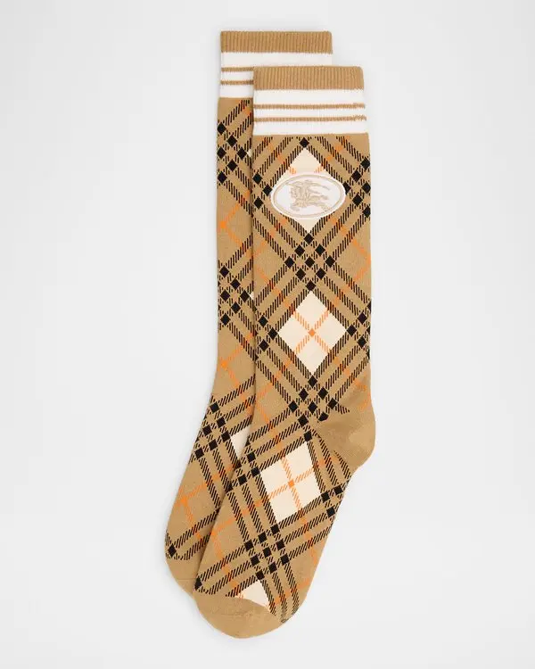 Burberry Argyle Check Stretch Cotton-blend Crew Socks - Biscuit