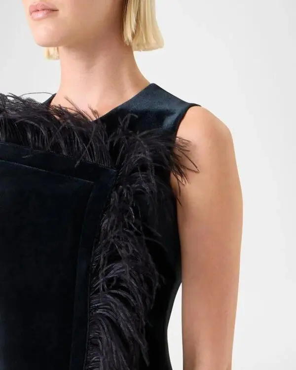 Akris Neoprene Velvet Feather-trim Mini Dress - Black