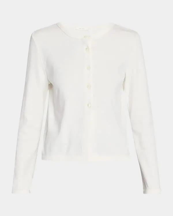 THE ROW Gretas Cotton Crewneck Cardigan - White