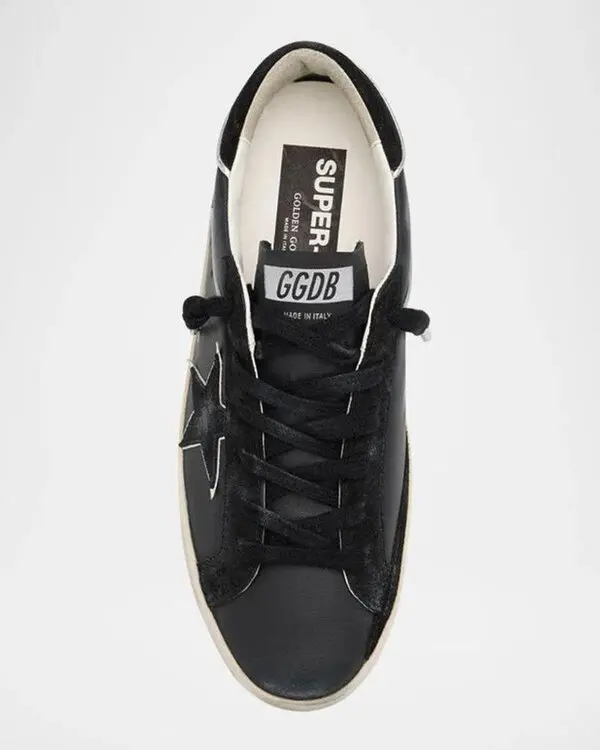 GOLDEN GOOSE Super-star Mixed Leather Low-top Sneakers With Metallic Piping - Black/silver